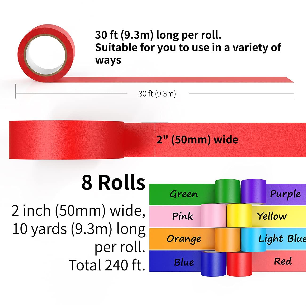 CHIYUNS Colored Masking Tape Rolls 2 inch Wide Total 240 ft Long Craft ...