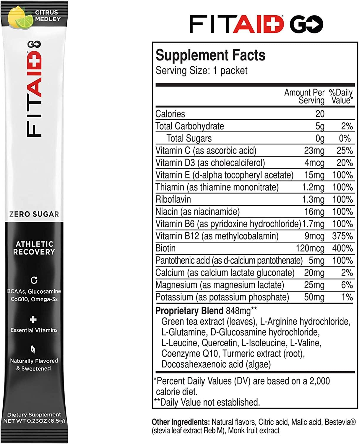 FITAID Go Zero Sugar Recovery Hydration Pack | BCAAs, Electrolytes ...