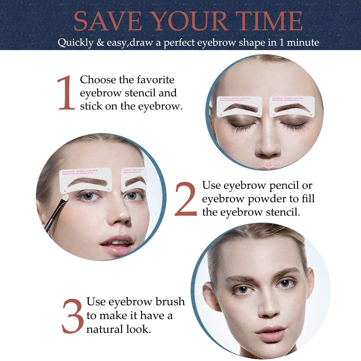 Reusable Eyebrow Stencil Kit - 24 Styles for Perfect Eyebrows in 3 ...