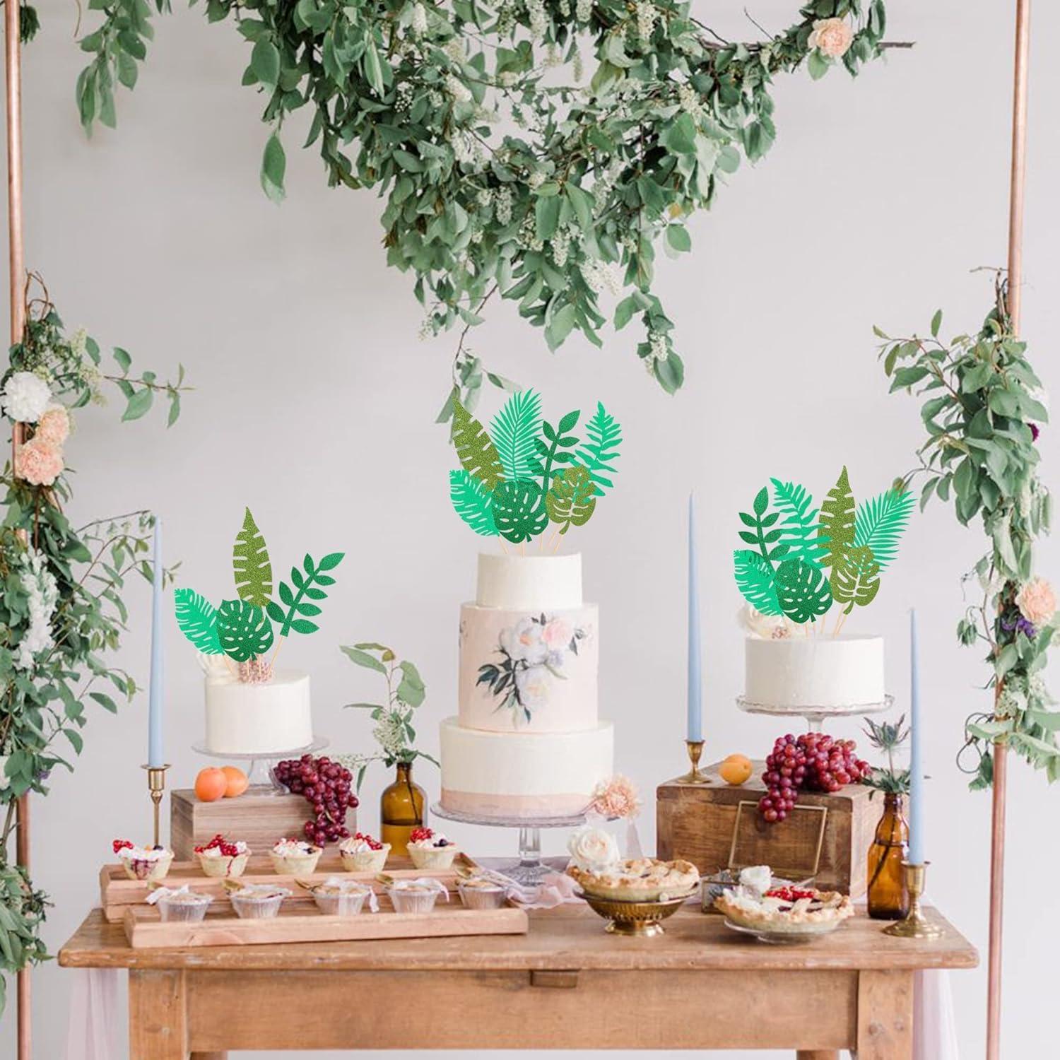 KIPTVO 13PCS Tropical Palm Leaves Cake Topper Tropical Leaves Cake ...