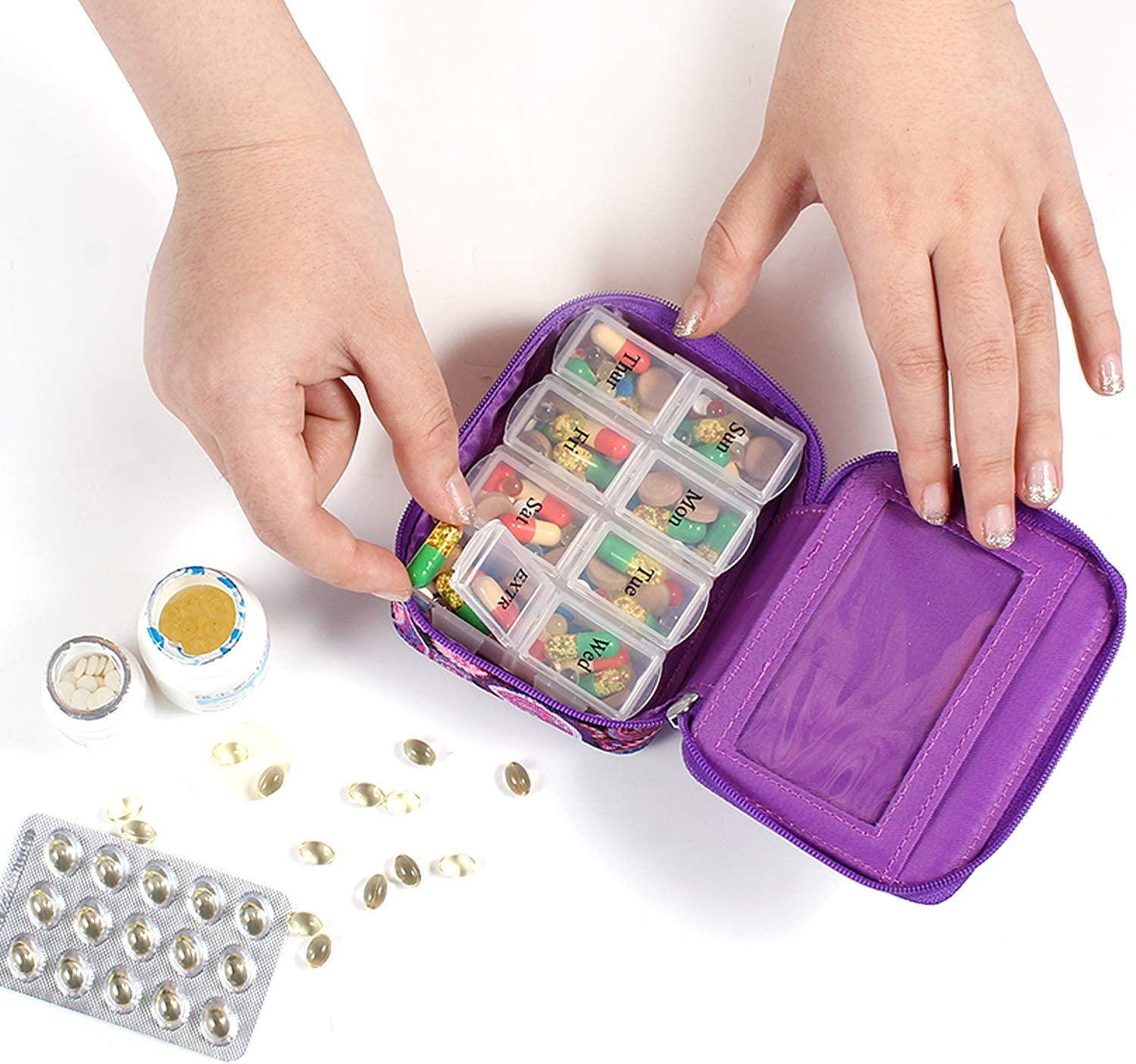 Purple Paisley Weekly Pill Organizer Case - 7-Day Travel Medicine Box ...