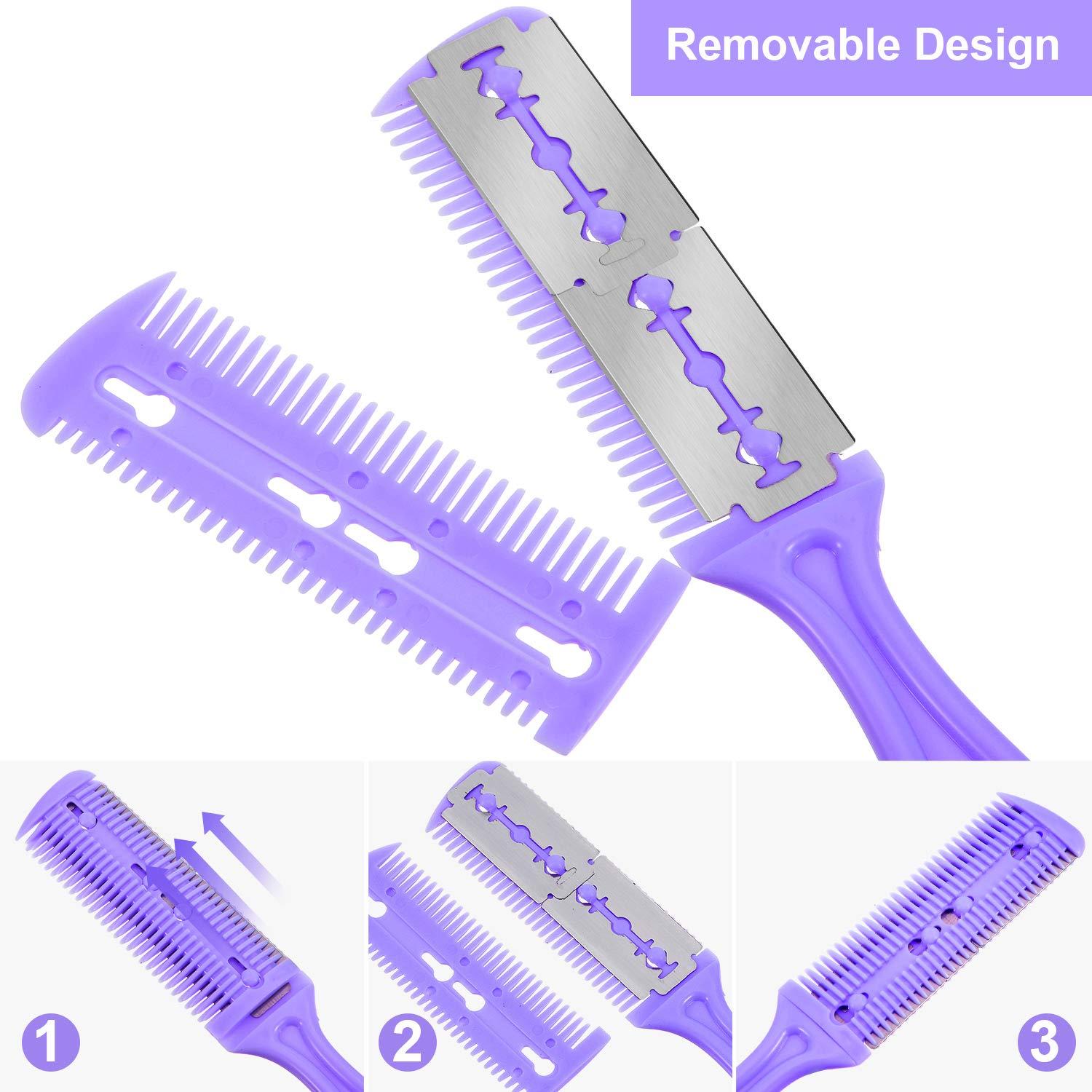 5 Pieces Razor Comb with 20 Razors - Dual Side Hair Cutter & Thinning ...