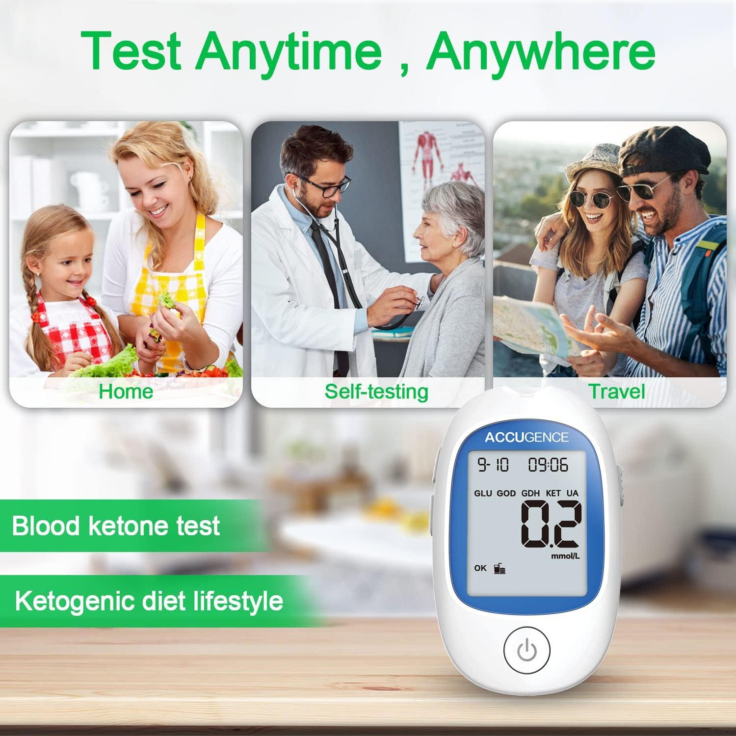 ACCUGENCE Home Blood Ketone Testing Kit - 3in1 Meter, 10 Test Strips ...