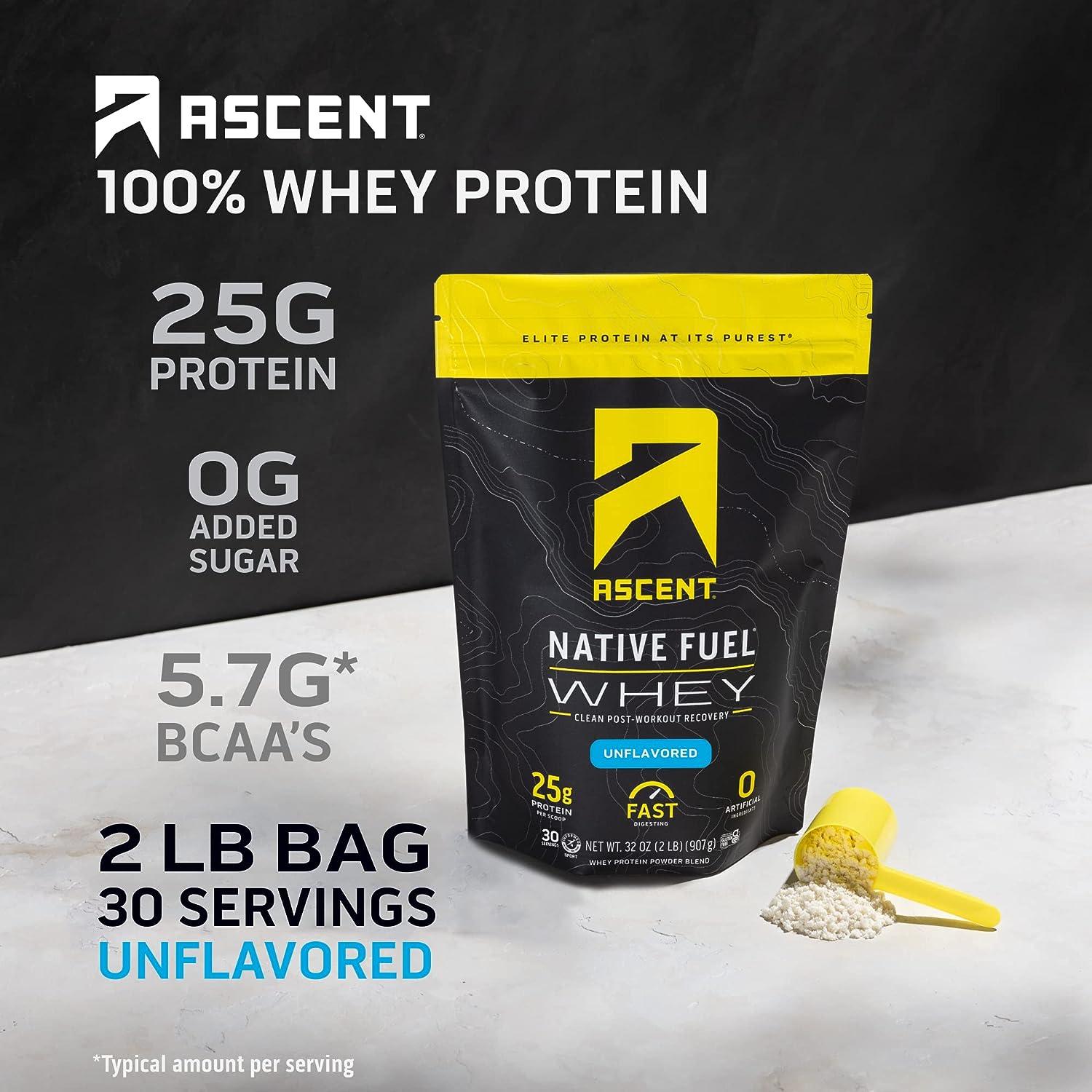 Ascent 100% Whey Protein Powder - Post Workout Isolate with BCAAs ...