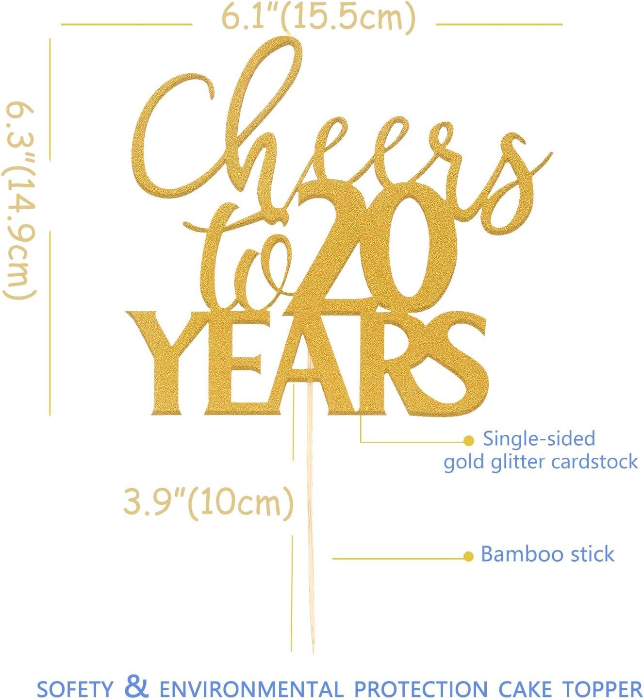 Cheers 20 To Years Cake Topper - Gold Glitter Happy 20 Birthday Cake ...
