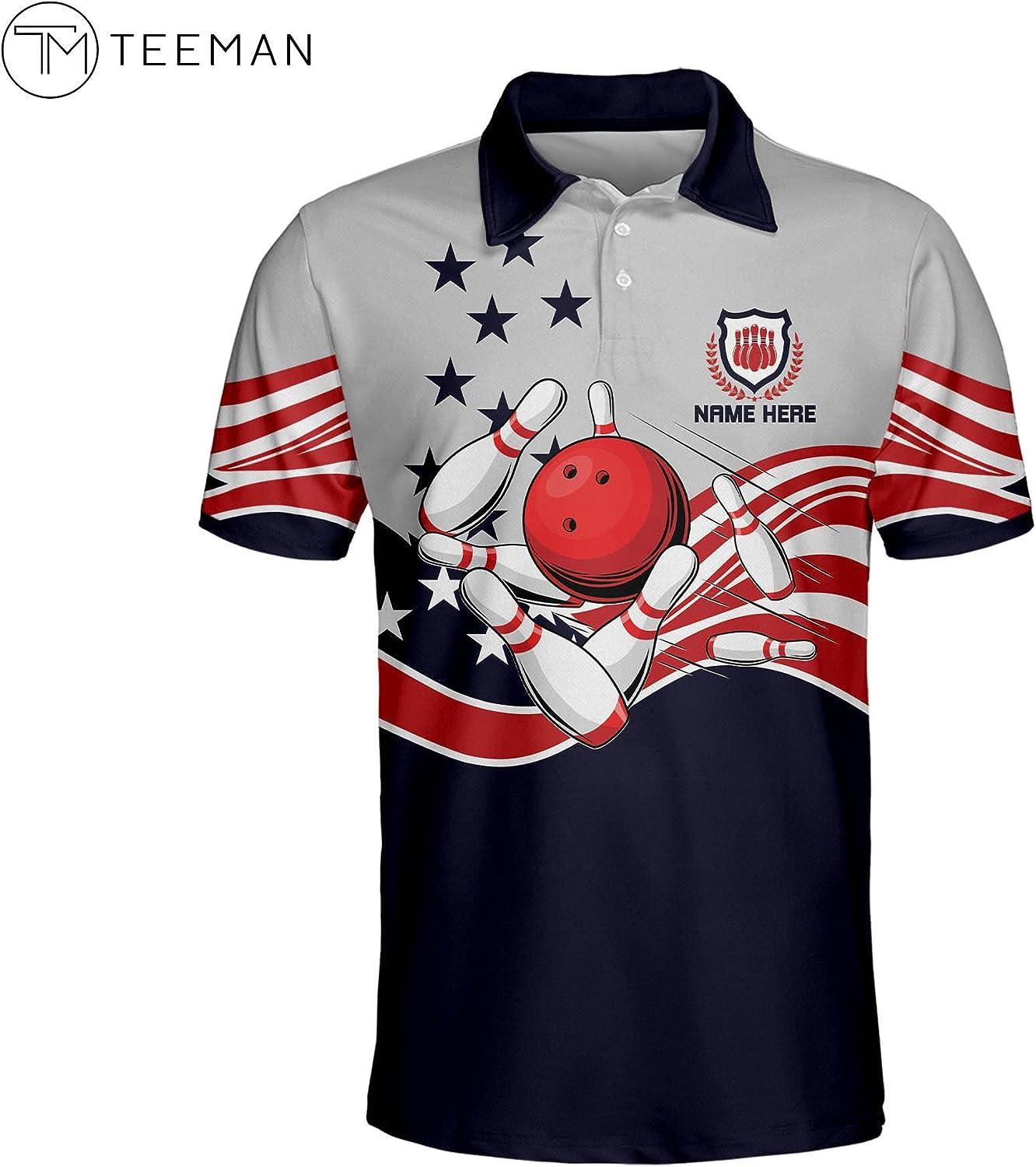 TEEMAN Custom Patriotic Bowling Shirt with Personalized Name | American ...