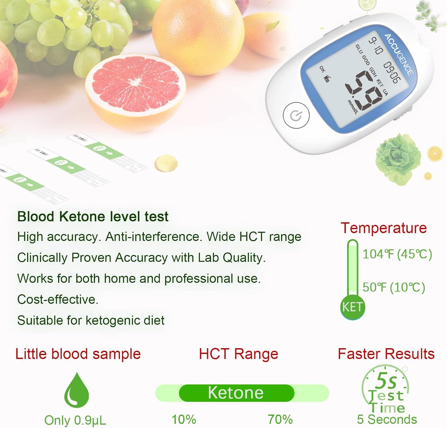 ACCUGENCE Home Blood Ketone Testing Kit - 3in1 Meter, 10 Test Strips ...