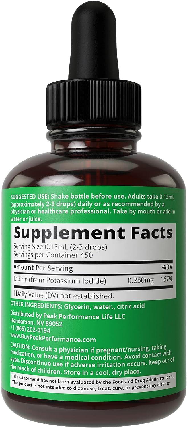 Potassium Iodide Liquid Drops - 1 Year Supply for Thyroid Protection | Vegan & Gluten Free ...