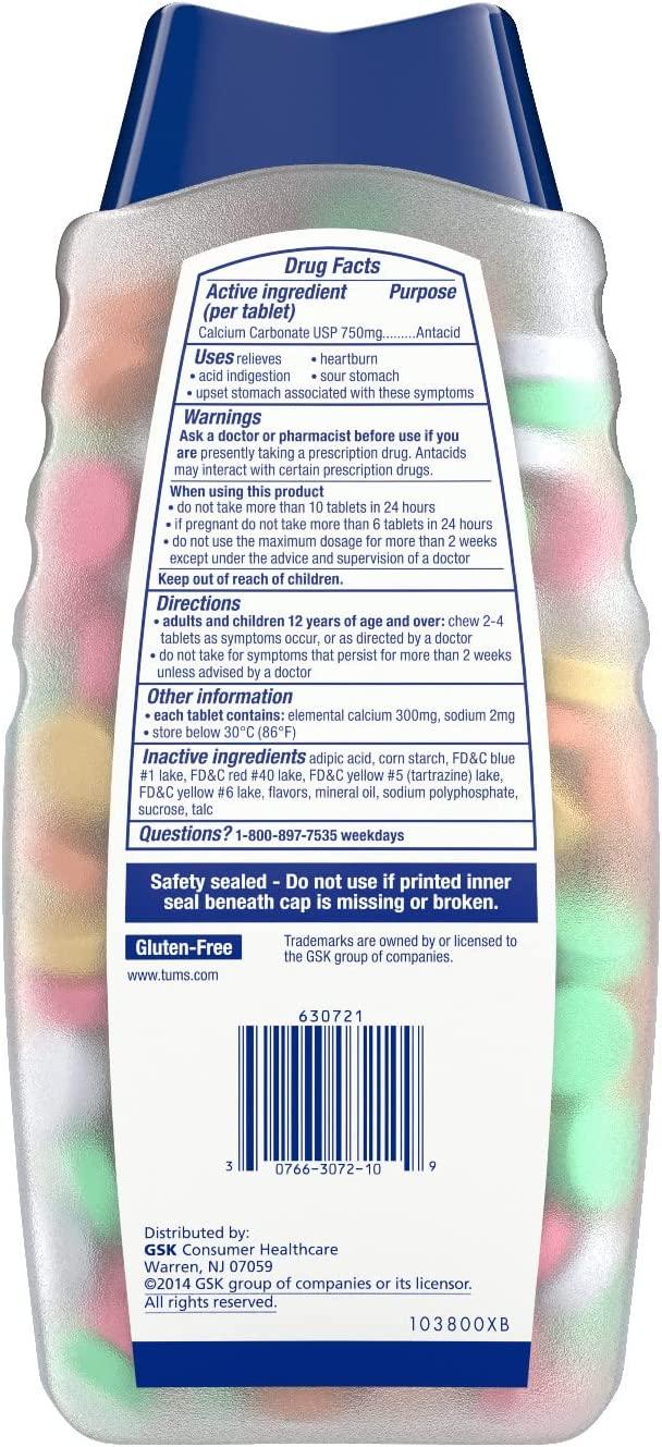 TUMS Extra Strength Antacid Tablets - Chewable Heartburn & Acid ...