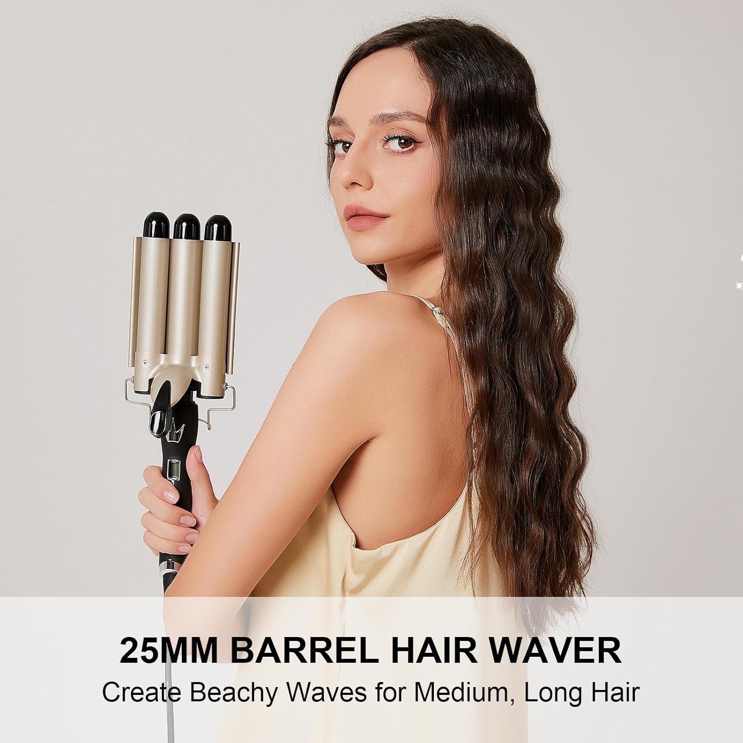 Buy Wavel Iron 3-Barrel Curling Iron for Beach Waves | 25mm | 14 Heat ...
