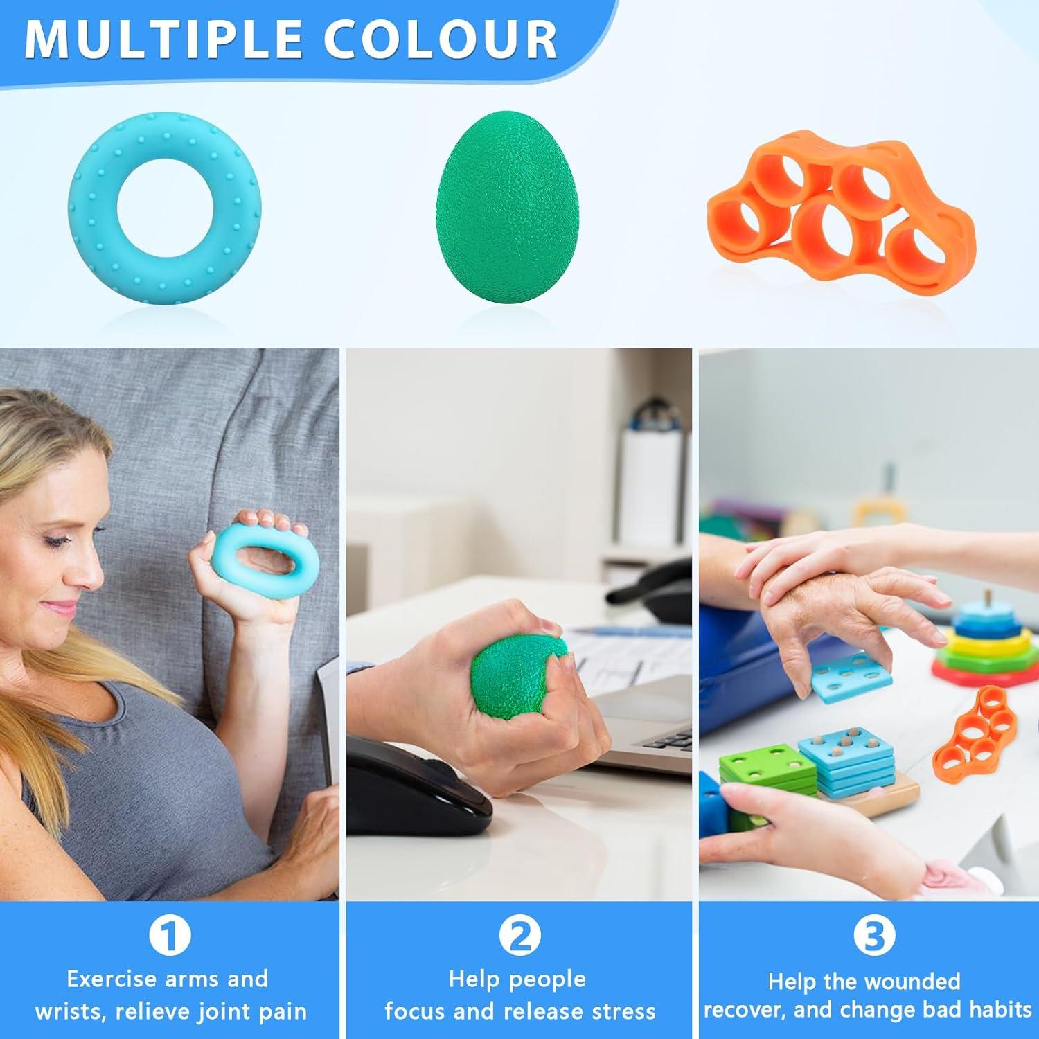 Aobope 12 Pack Finger Trainer Set - Egg-Shaped Grip Balls & Resistance ...