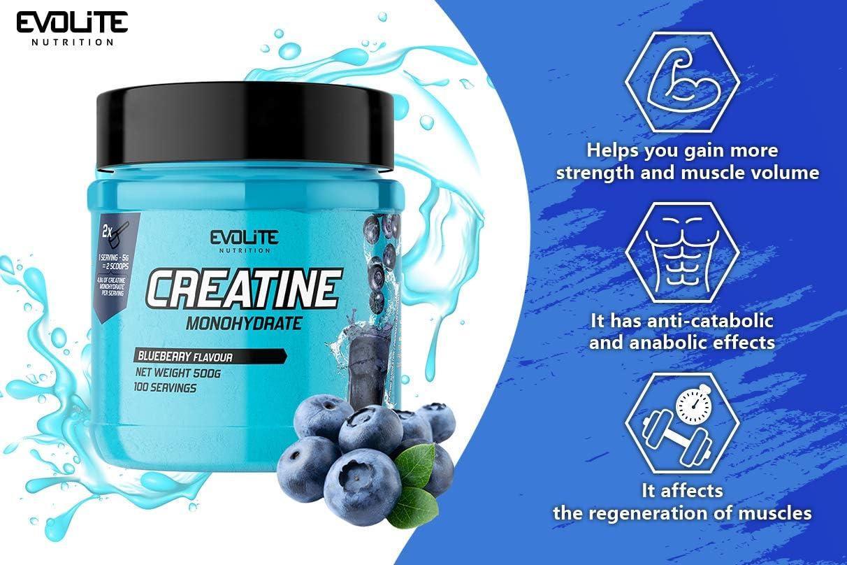 Evolite Nutrition Creatine Monohydrate 500g - Blueberry Flavor Creatine ...
