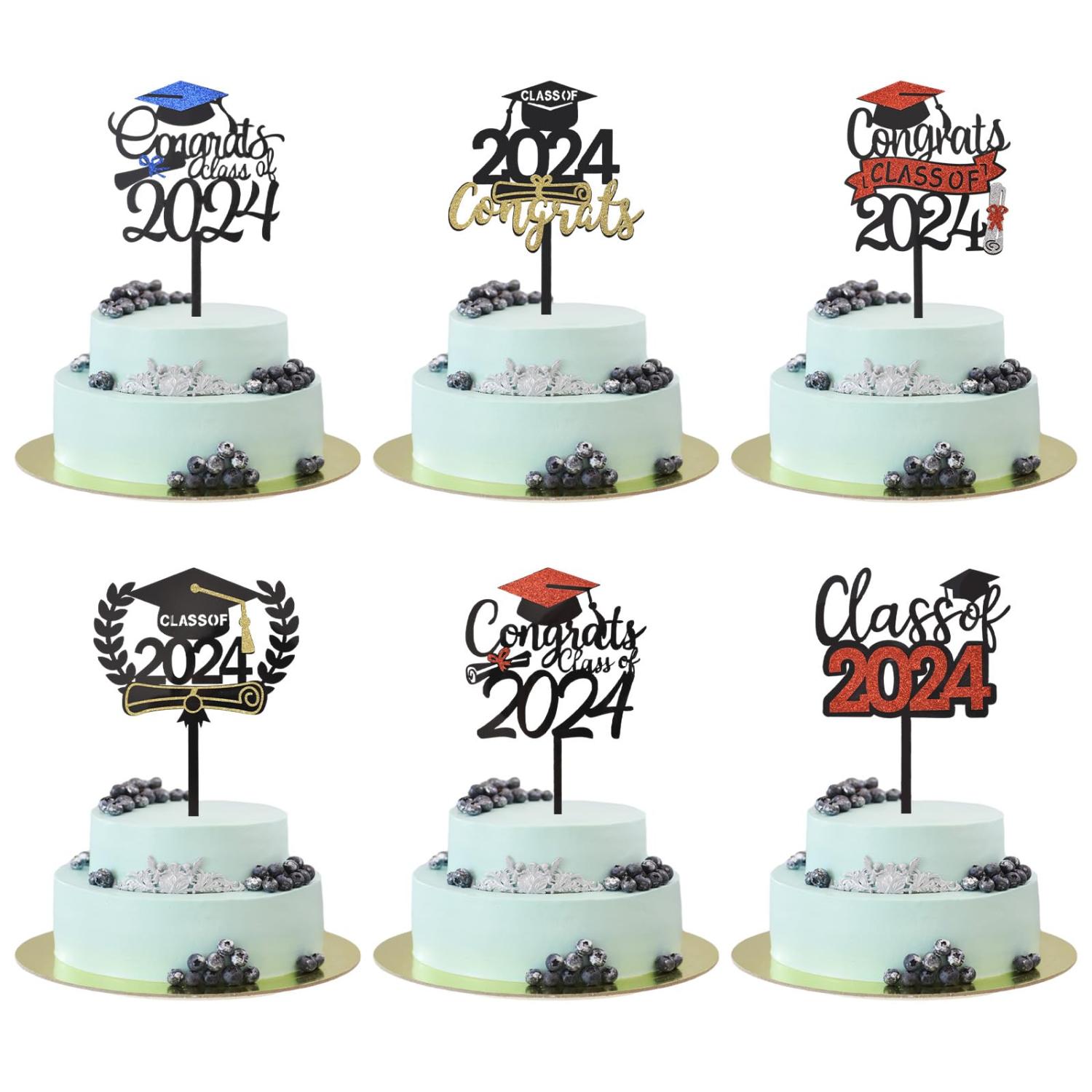 URROMA 2024 Graduation Cupcake Toppers Mixed Set 6pcs Happy Graduation ...
