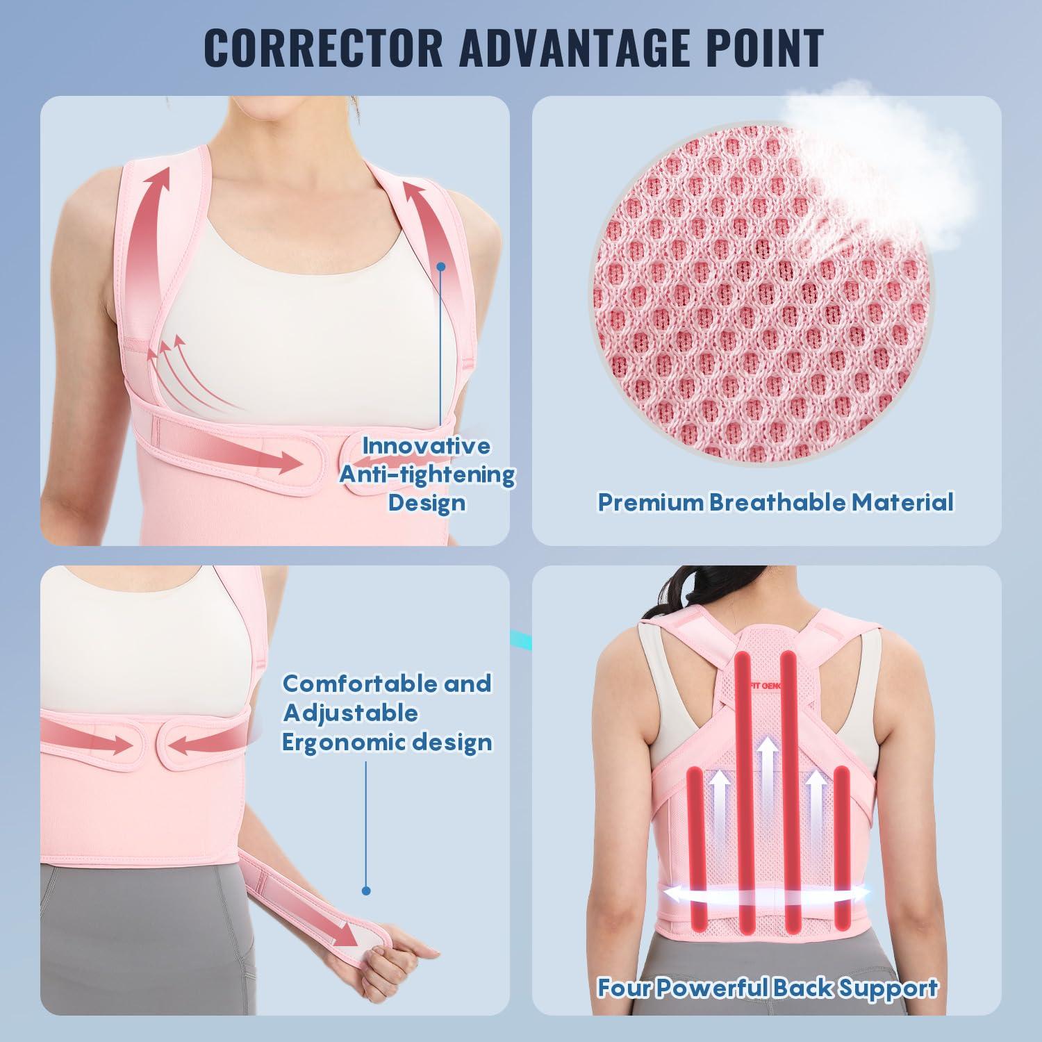 Fit Geno Back Brace Posture Corrector for Women - Adjustable Full Back ...