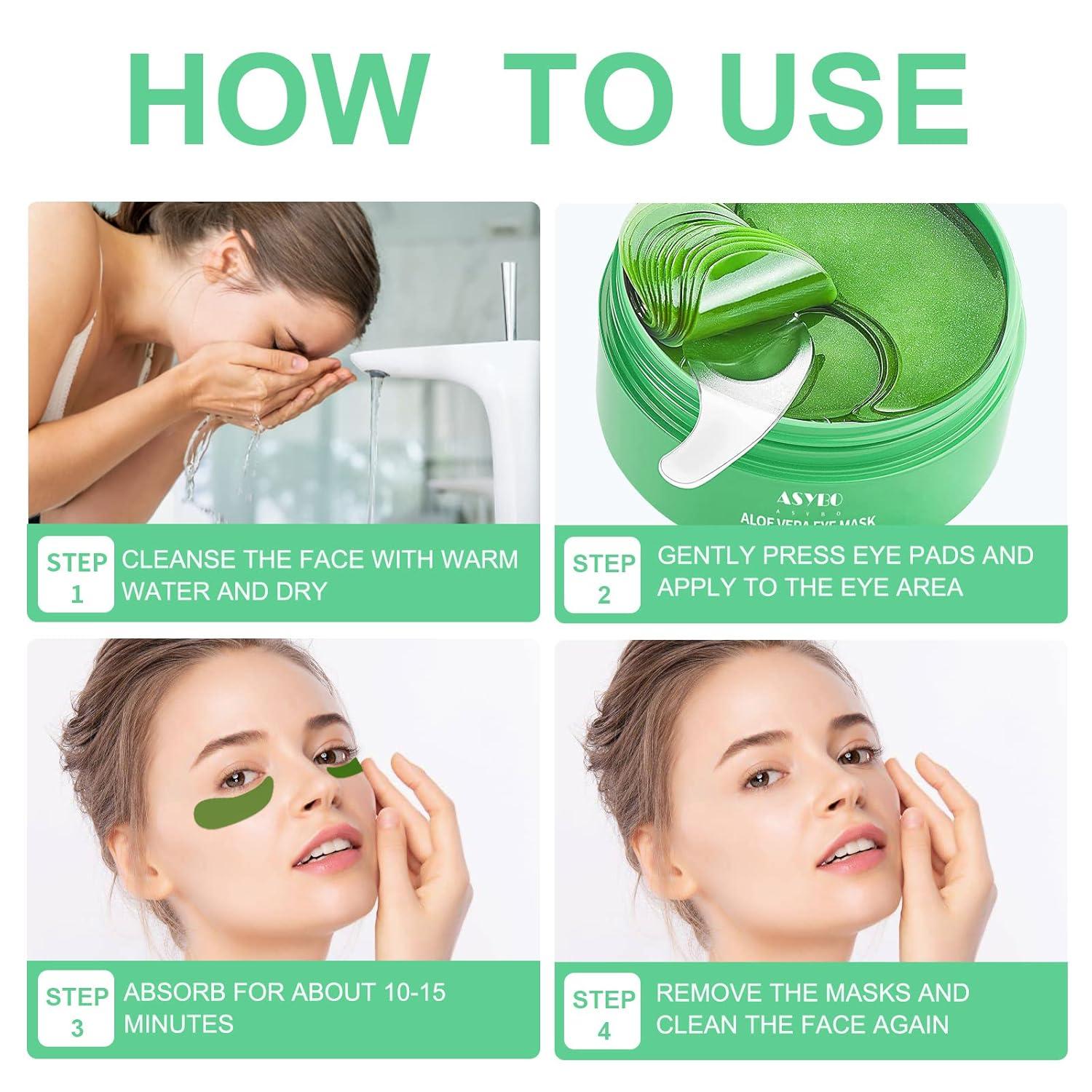 Asybo Aloe Vera Eye Mask - 60 PCs for Dark Circles Puffiness & Fine ...