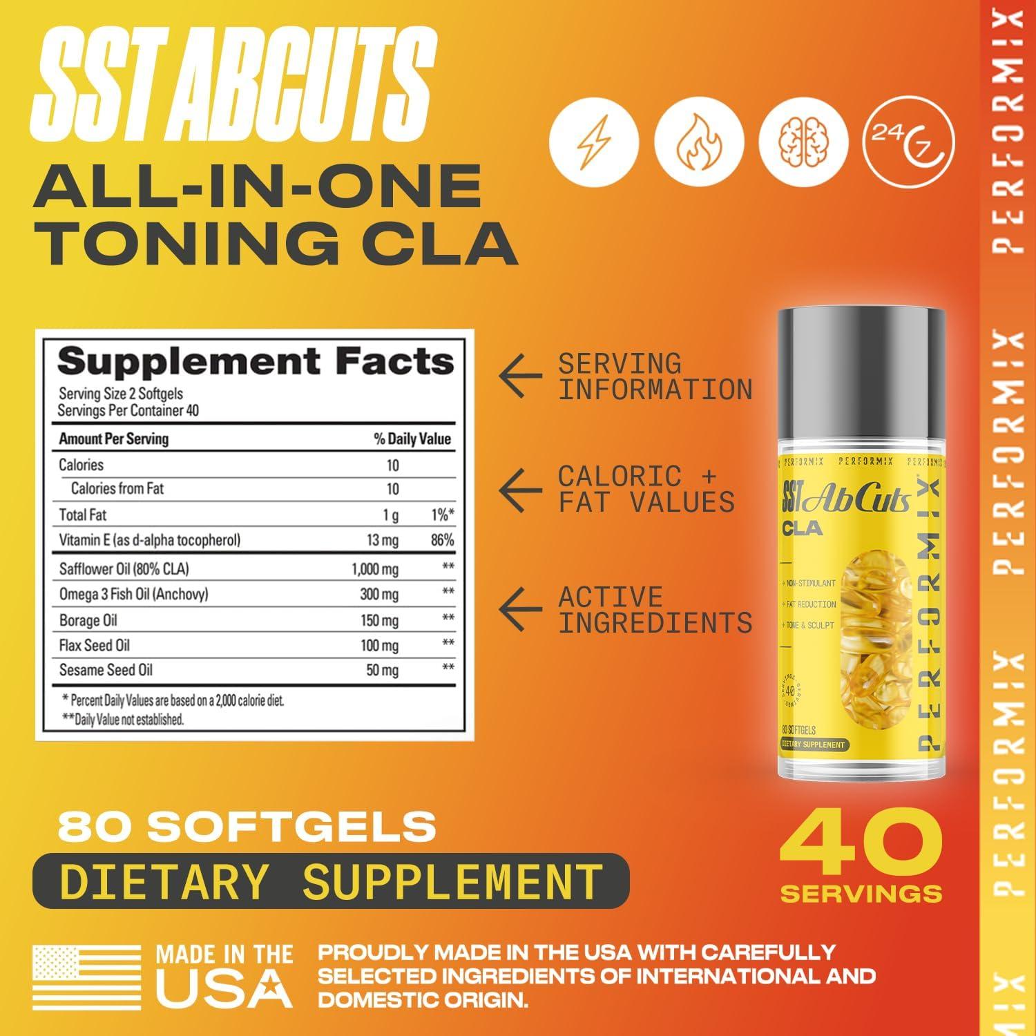 Performix SST Ab Cuts CLA Soft Gels for Men & Women - Non-Stimulant ...