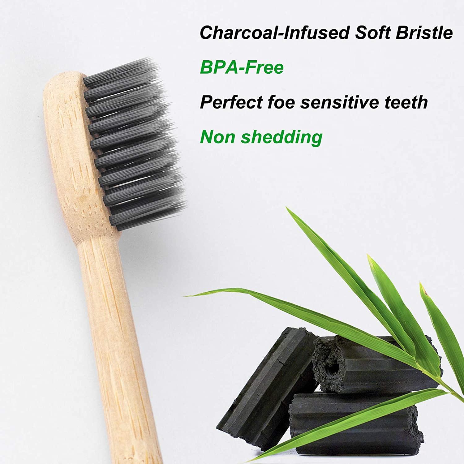 Biodegradable Bamboo Charcoal Toothbrushes - 6 Pack | Soft Bristle, Eco ...