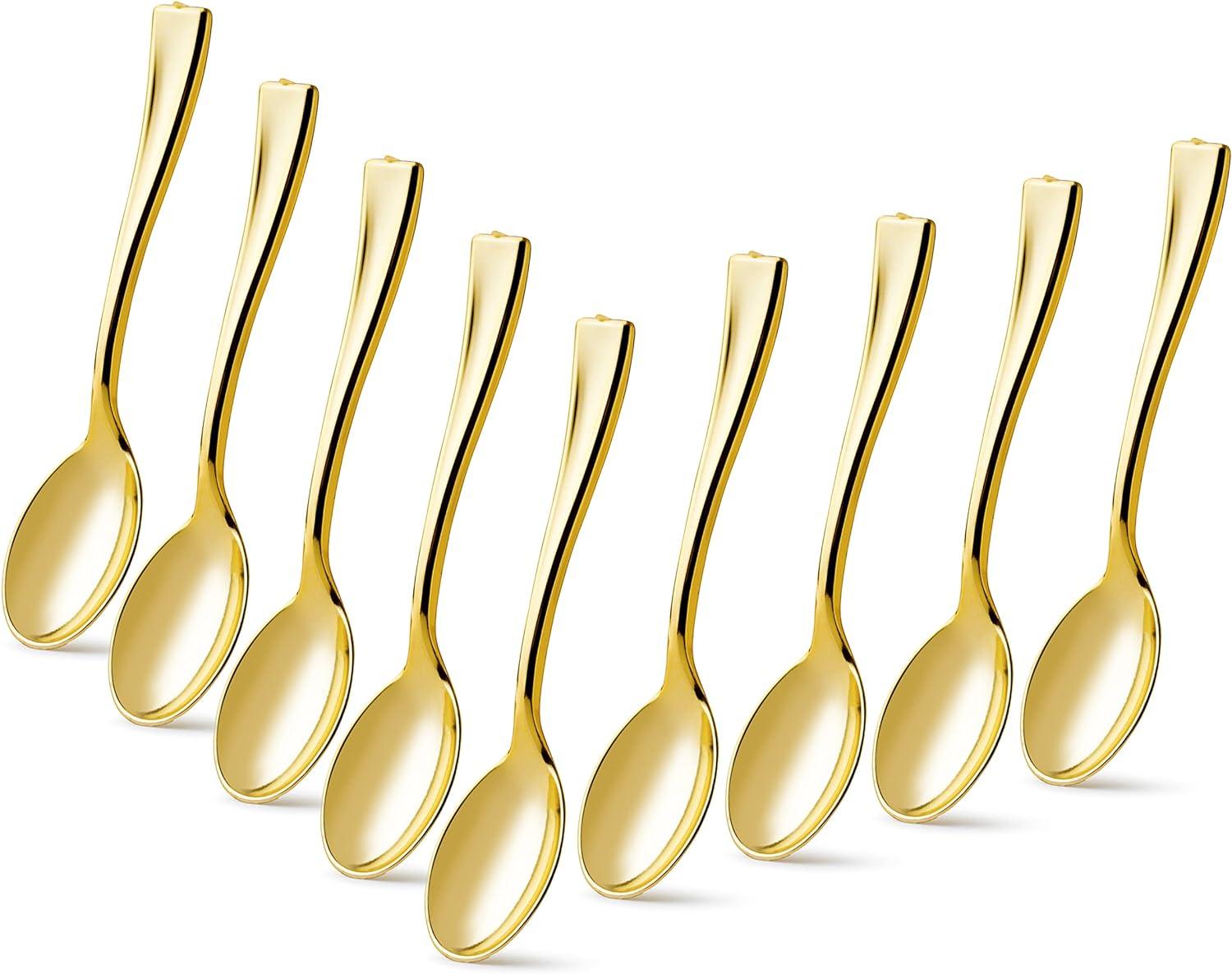 Gold Mini Spoons - 36 Count Disposable 4 inch Tiny Spoons for Desserts ...