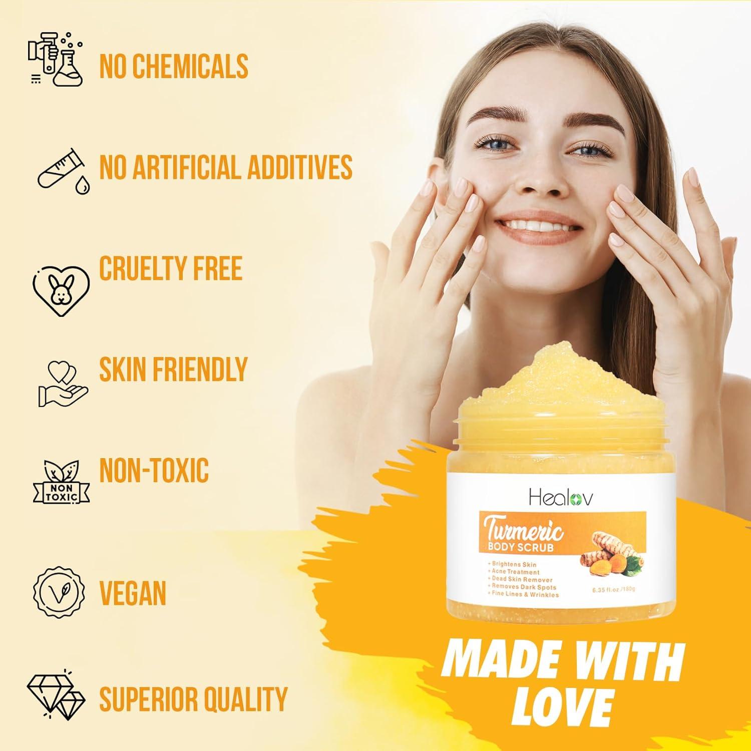Turmeric Body Scrub - All-Natural Skin Brightening Exfoliator for Face ...