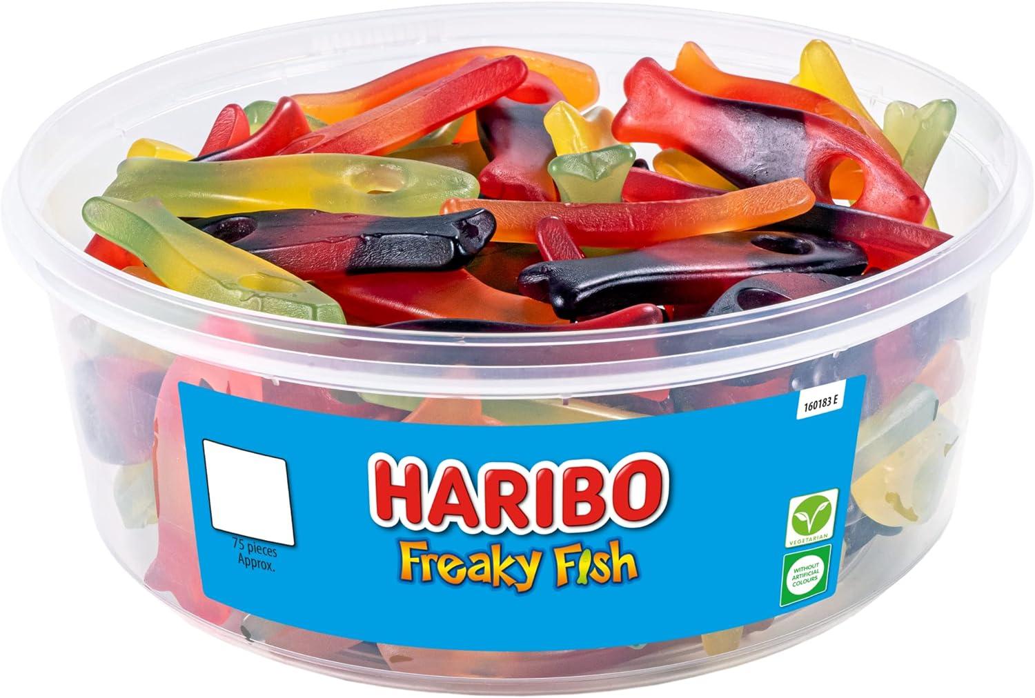 HARIBO Freaky Fish 6 x 75 Pieces Sweets Tub (638g) Round Tub (Case ...
