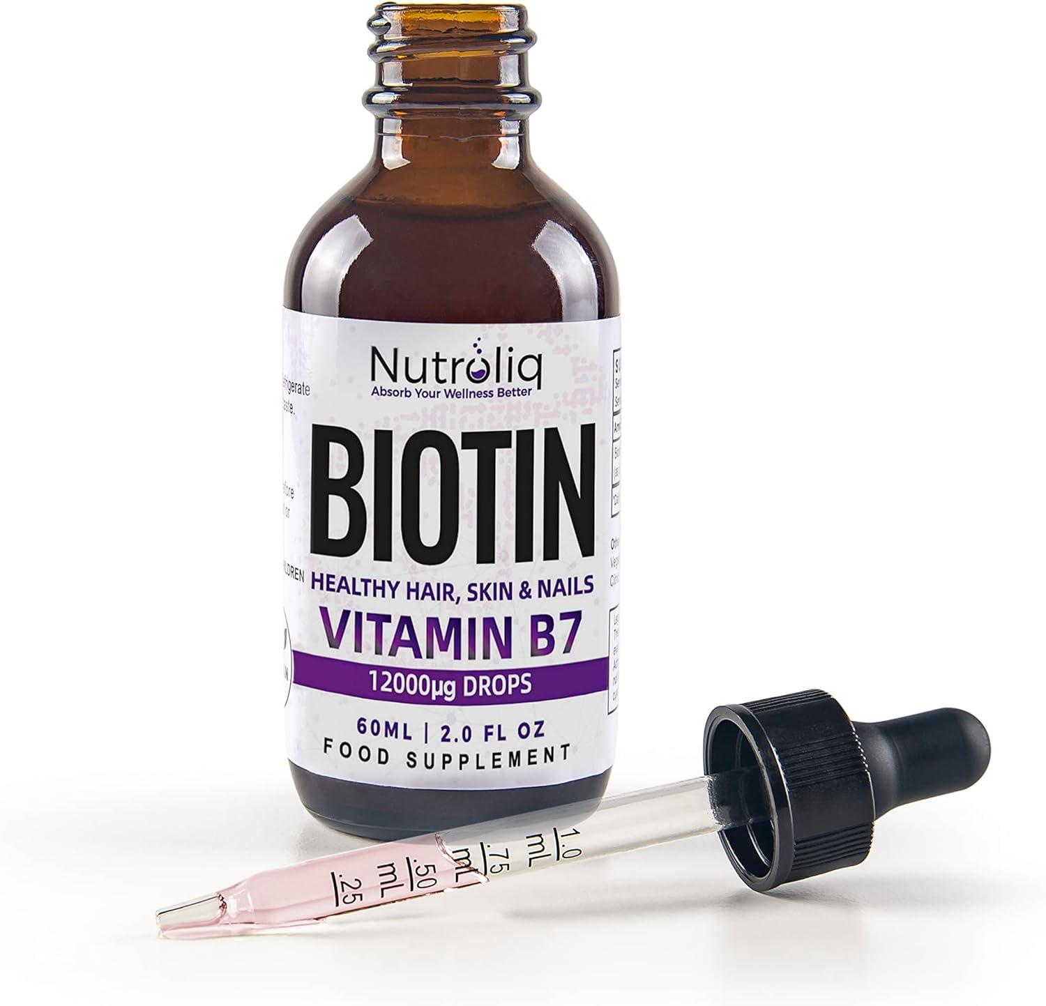 Nutroliq Biotin Liquid Drops - 12000mcg for Hair, Skin & Nail Health ...