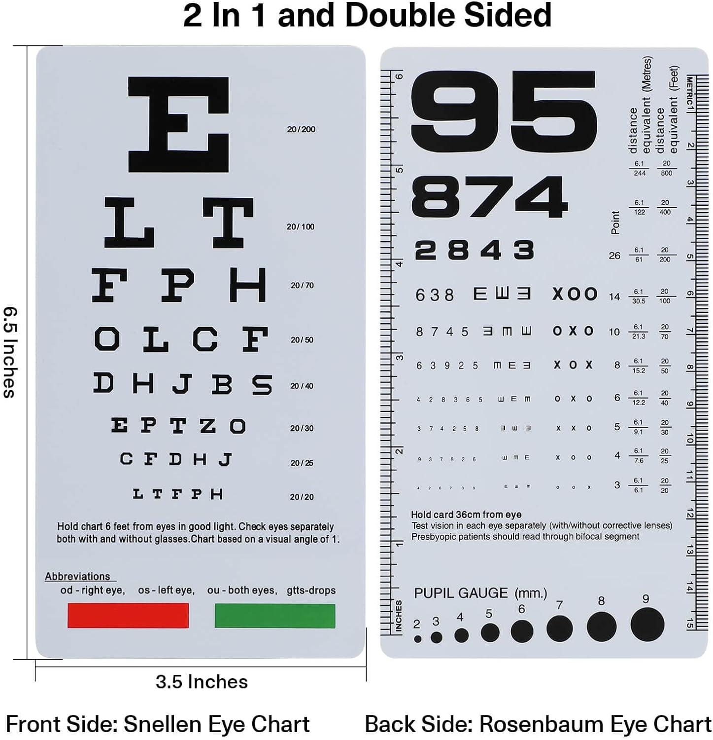 NOYOC 2 Pack Pocket Eye Chart - 6ft Snellen & Rosenbaum Plastic Eye ...