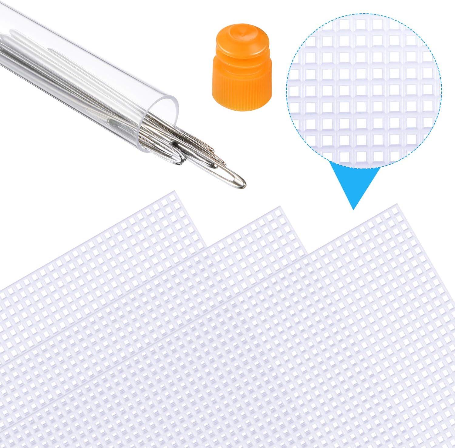 Clear Plastic Mesh Canvas Sheets Set with Large Eye Stitching Needles ...