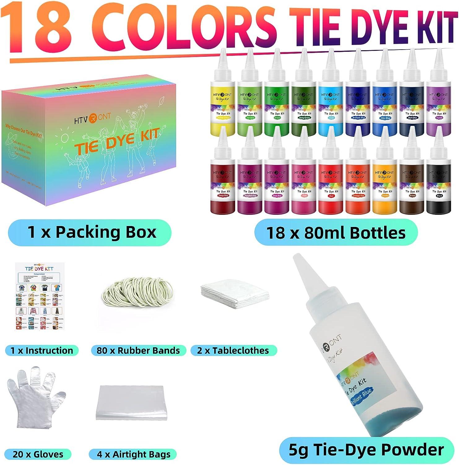 HTVRONT Tie Dye Kit - 18 Colors 80ML Pre-Filled Bottles for Clothing, T ...