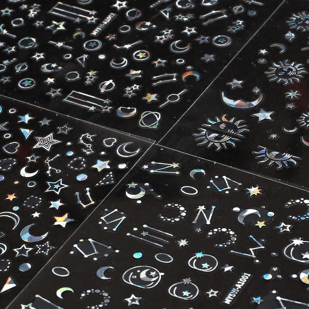 3D Holographic Sun Moon Star Nail Stickers - Aurora Stars Moon Sun ...