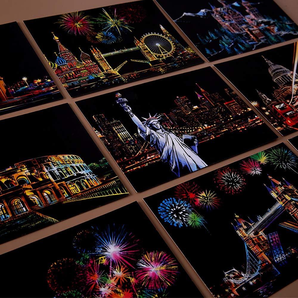 Magic Scratch Art Paper Mini Envelope Postcard Set | Rainbow Night View ...