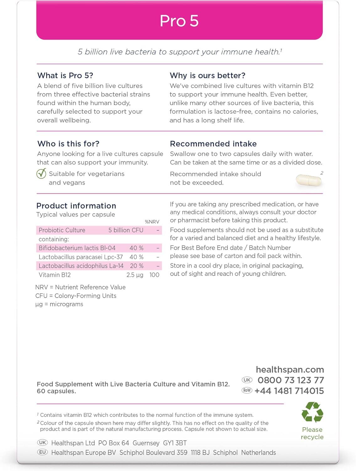 HealthSpan Probiotic 5 | Multi-Strain Probiotic with 5 Billion Cultures ...
