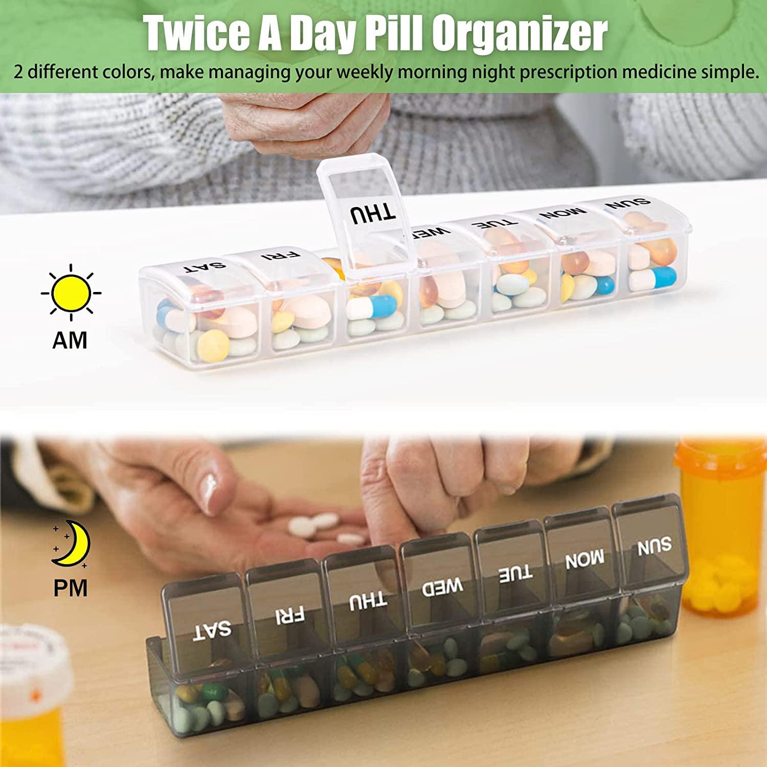 2 Pack Large 7 Day Weekly Pill Organizer - AM/PM Pill Containers for ...