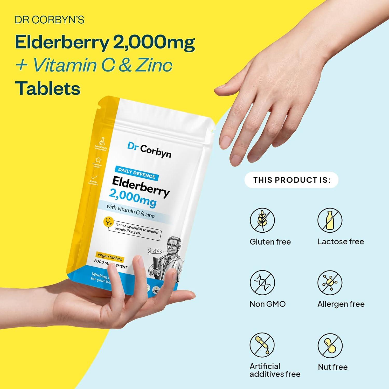 Dr Corbyn Elderberry 2000mg with Vitamin C & Zinc - 60 Tablets | High Strength Elderberry ...