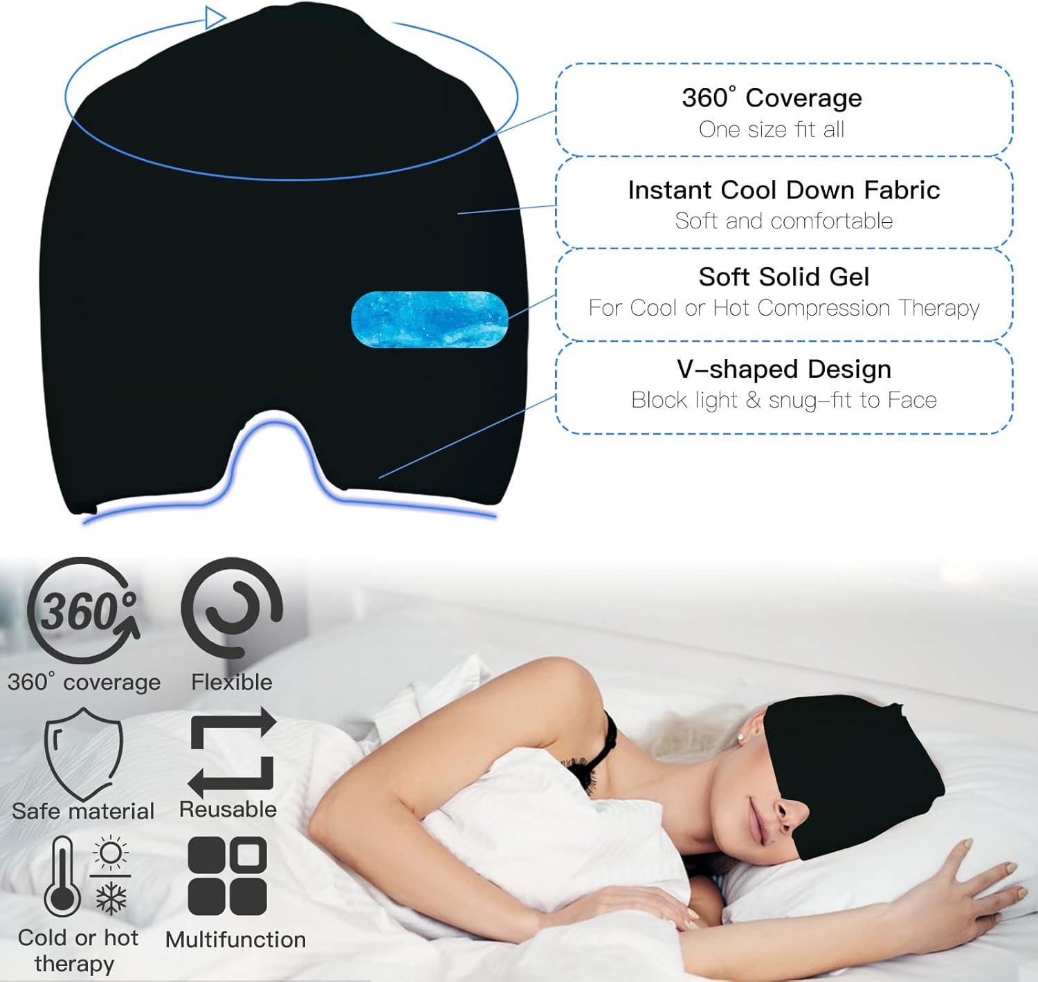 Baogaier Migraine Mask - Reversible Cooling Gel Cap for Headache Relief ...