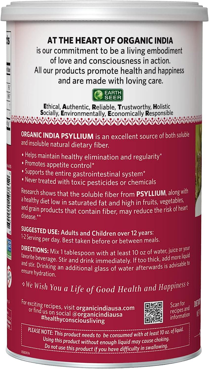 Organic India Psyllium Herbal Powder - Whole Husk Fiber 12 Oz Canister ...