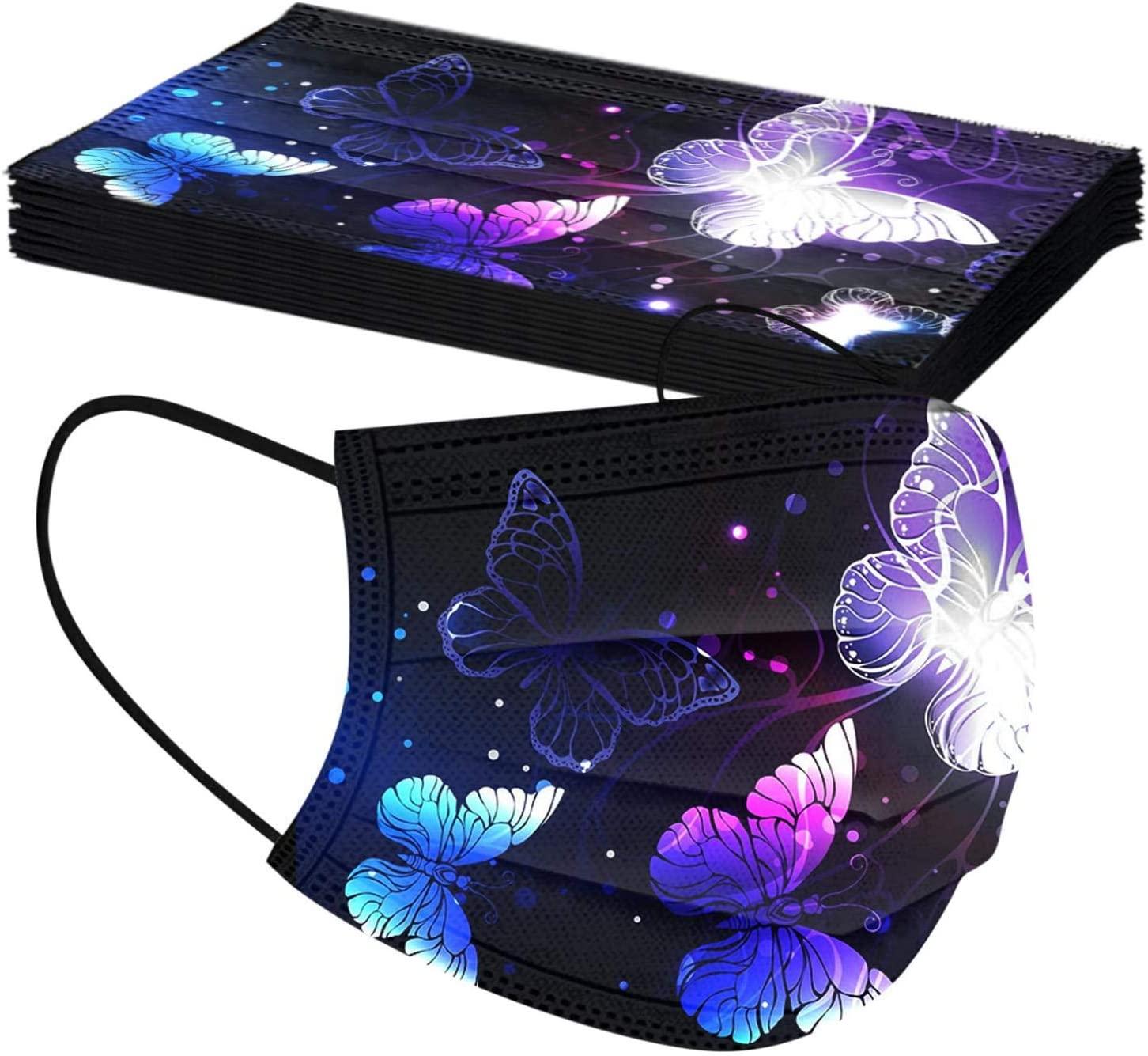 50 Pack Cute Butterfly Printed Disposable Face Masks for Adults - Full ...
