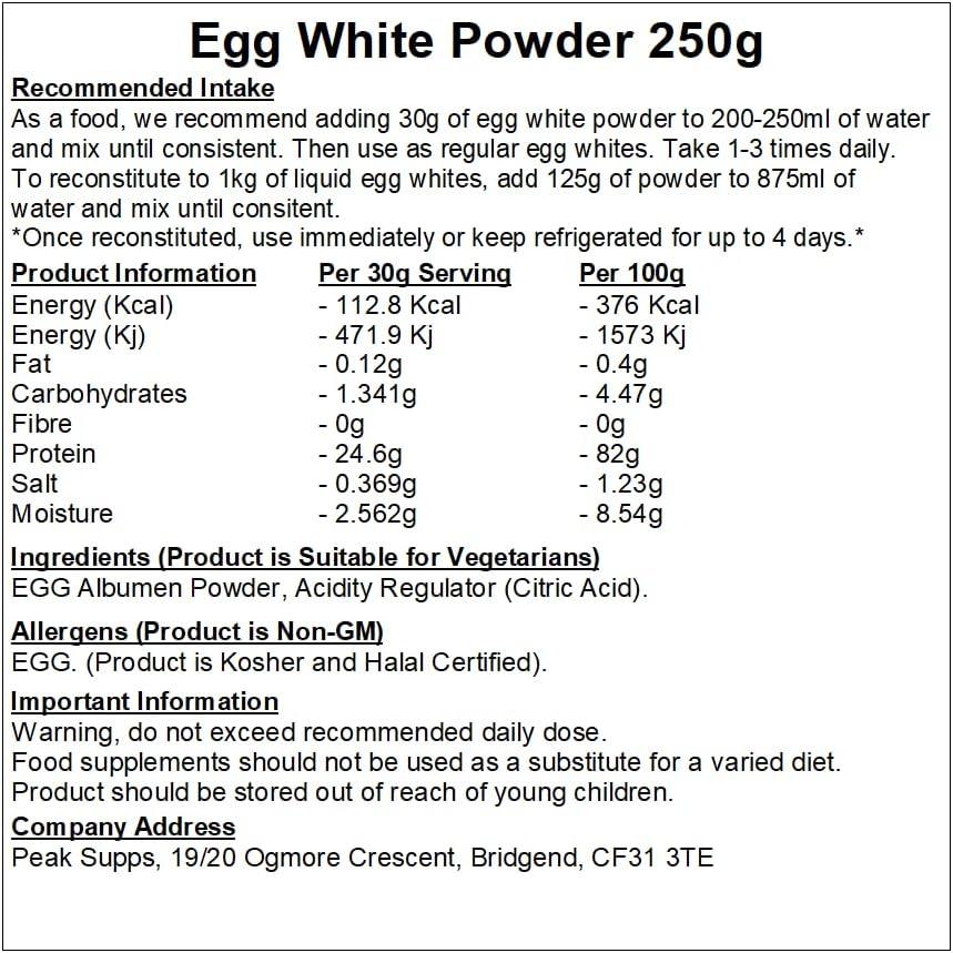 Egg White Powder 250g - High Protein | Vegetarian | Halal | Kosher - 1 ...