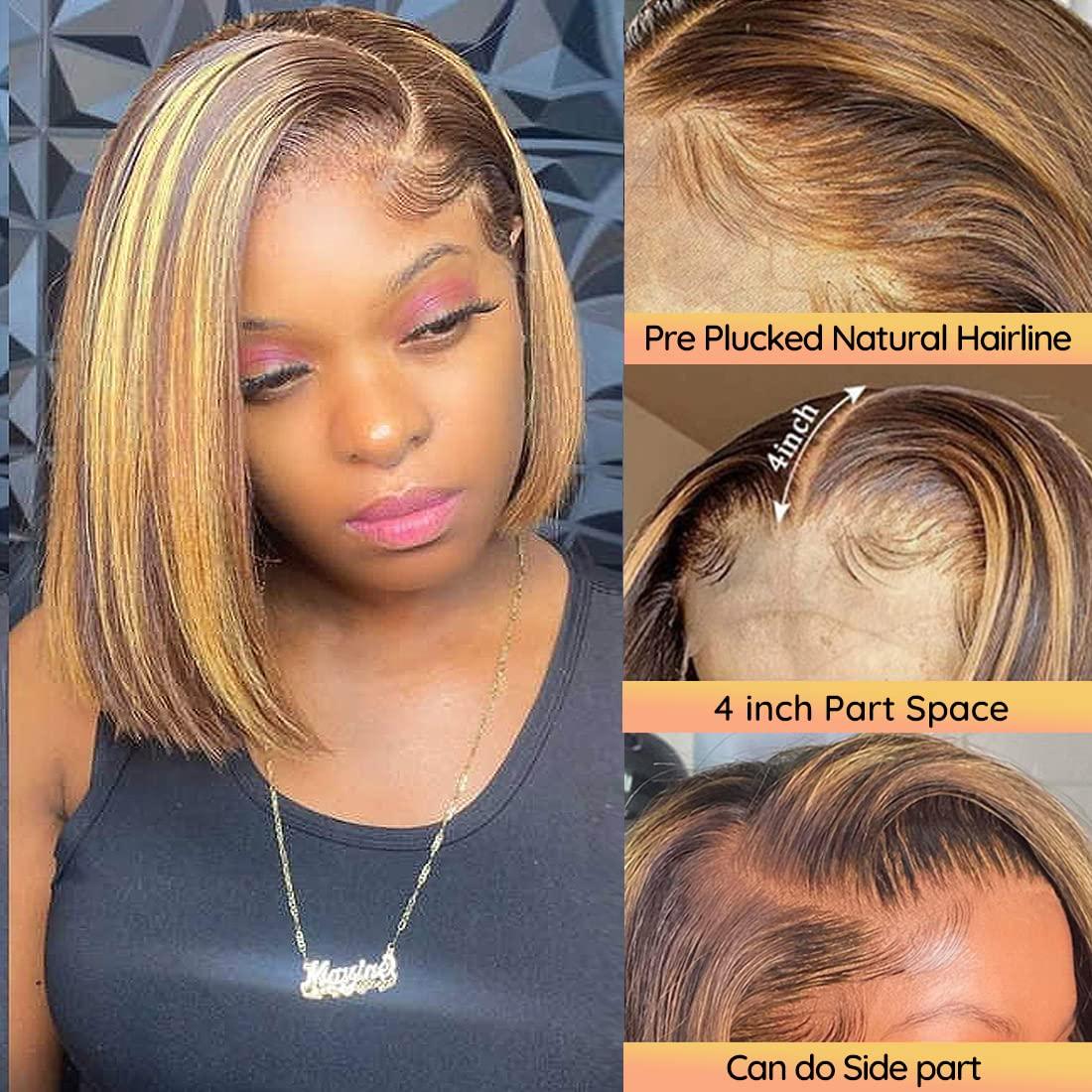 Weiqi 13x4 Highlight Bob Wig Human Hair | Ombre 4/27 Lace Front Wig for ...