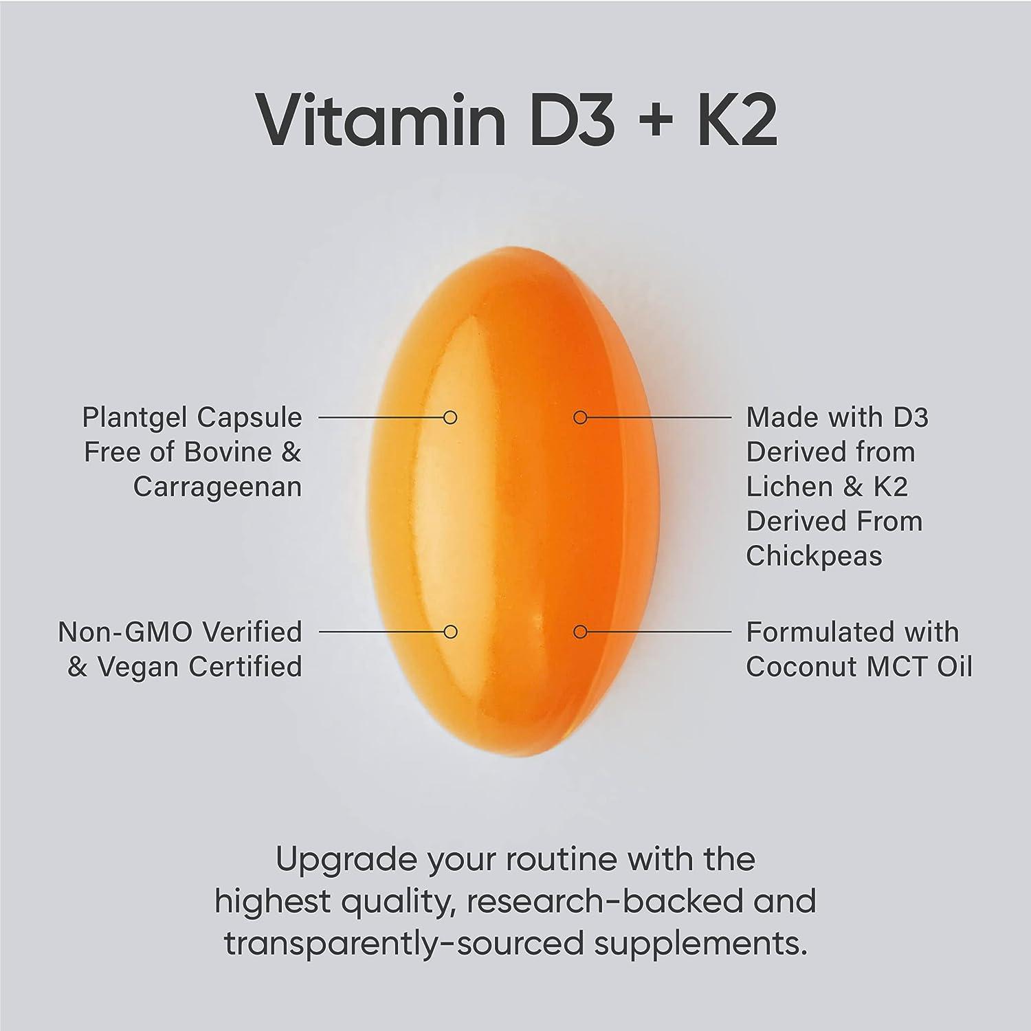 Sports Research Vegan Vitamin D3 + K2 Supplement - 5000IU Vitamin D ...