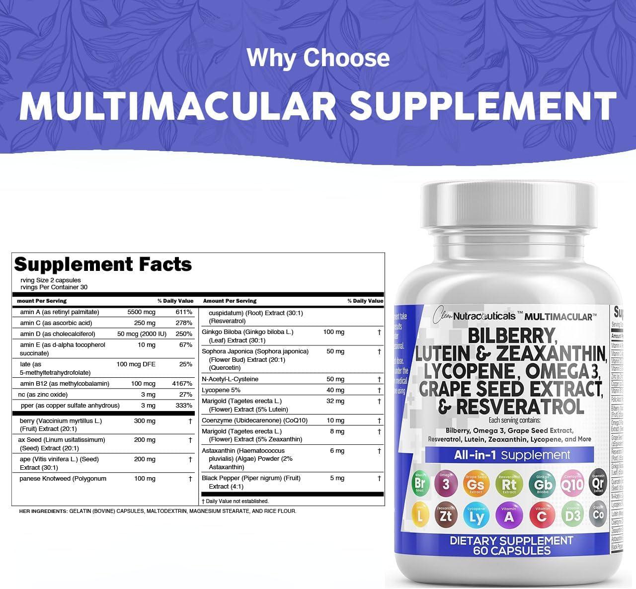 Clean Nutra Eye Vitamins with Bilberry Lutein and Zeaxanthin ...