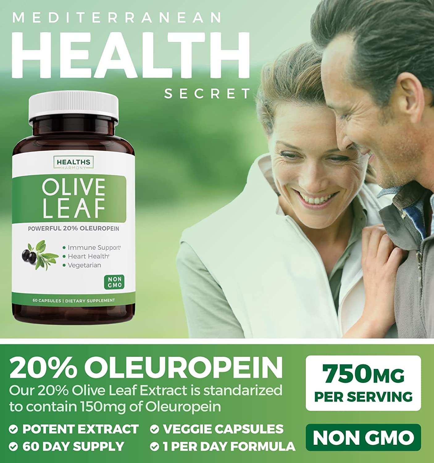 Super Strength Olive Leaf Extract 750mg 60 Vegetarian Capsules Non