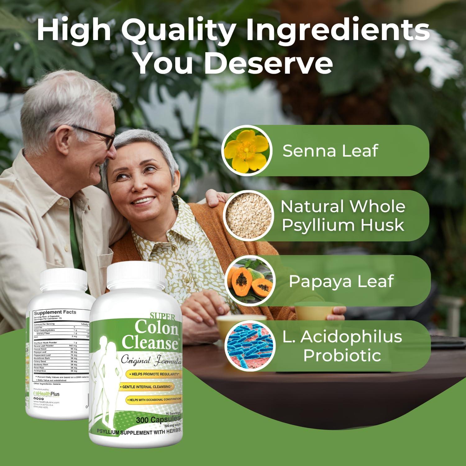 Health Plus Super Colon Cleanse - 300 Capsules for Digestive Support ...