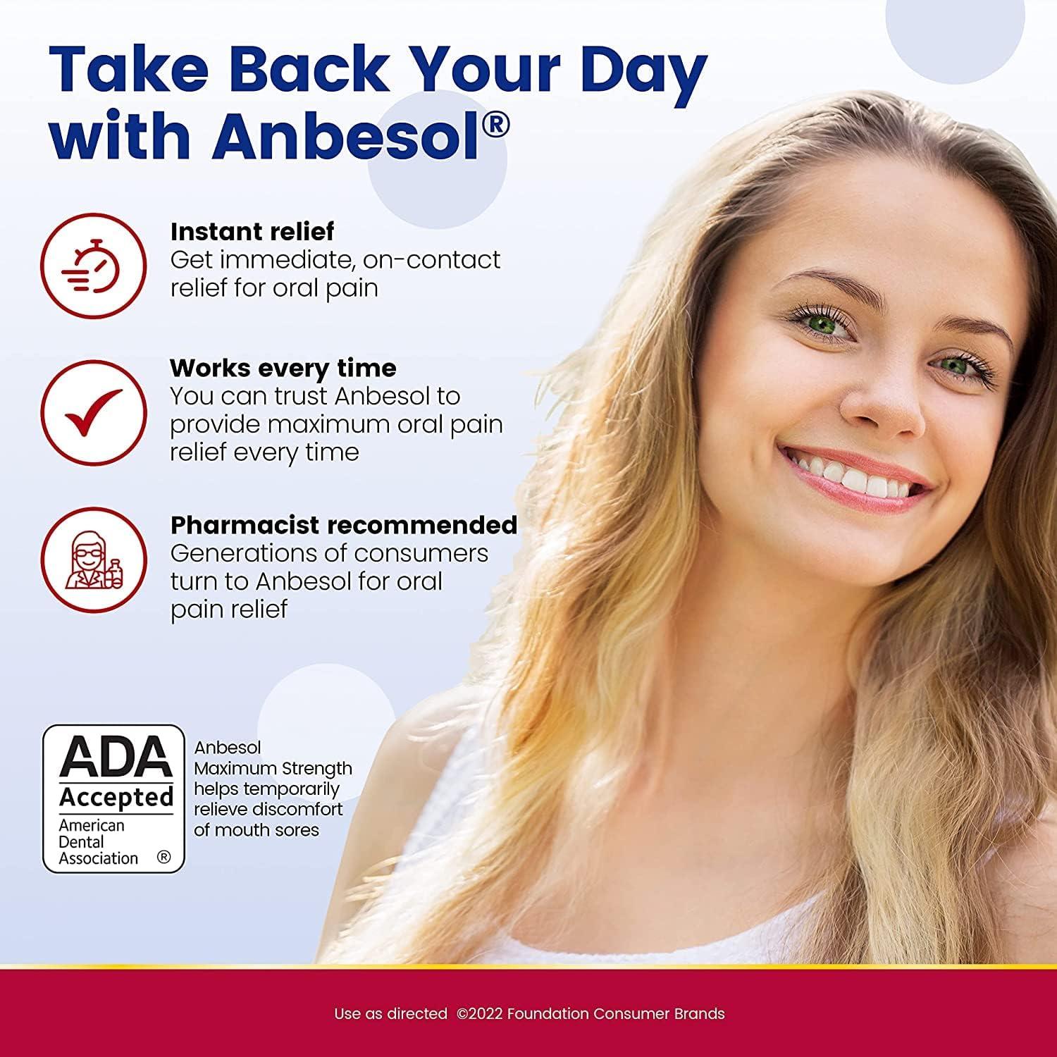 Anbesol Gel Maximum Strength 0.33 oz (Pack of 4) - Fast Pain Relief for ...