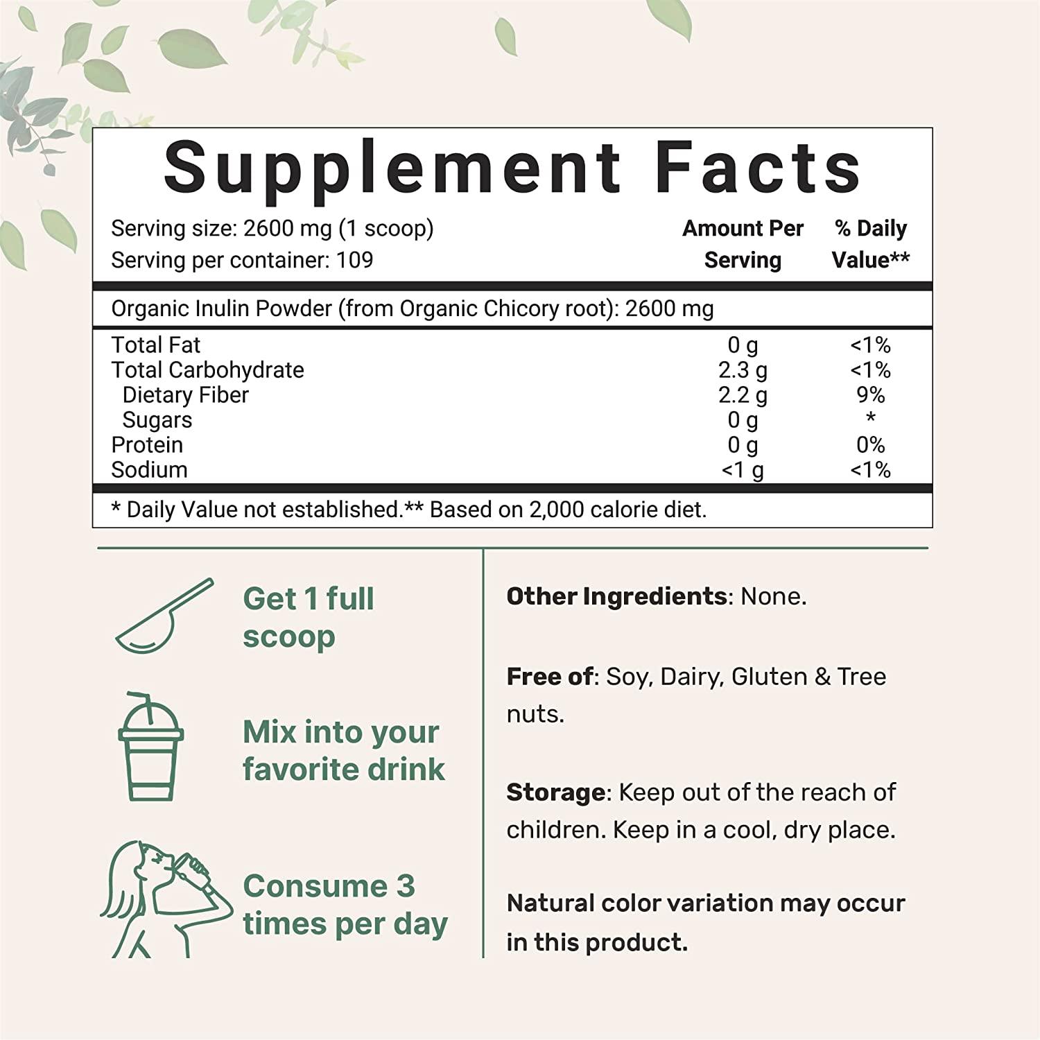 Organic Daily Prebiotic Dietary Fiber Supplement Powder (Inulin Fiber ...