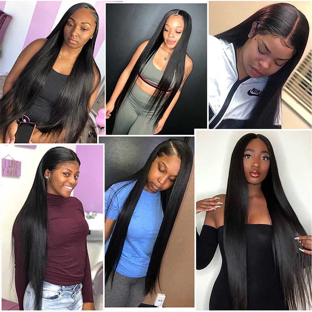 32 inch Brazilian Virgin Straight Lace Front Wig - 180% Density HD Lace ...