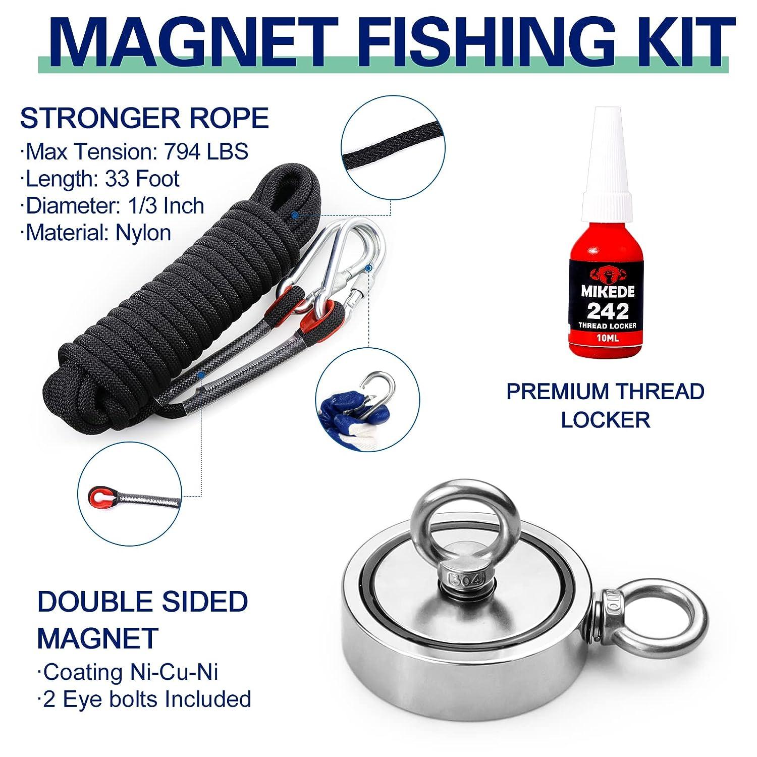 MIKEDE Double Sided Fishing Magnets Kit - 1700lbs Rare Earth Magnets, 3 ...