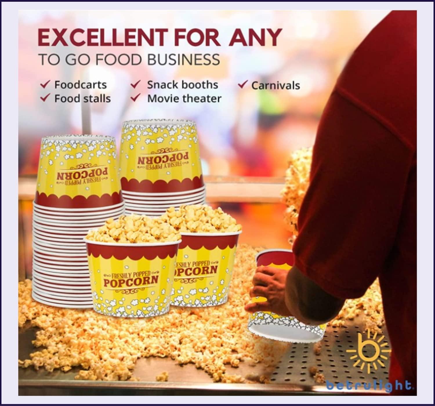 BETRULIGHT 85 Oz Kraft Popcorn Buckets Large (50 Pack) Grease proof ...