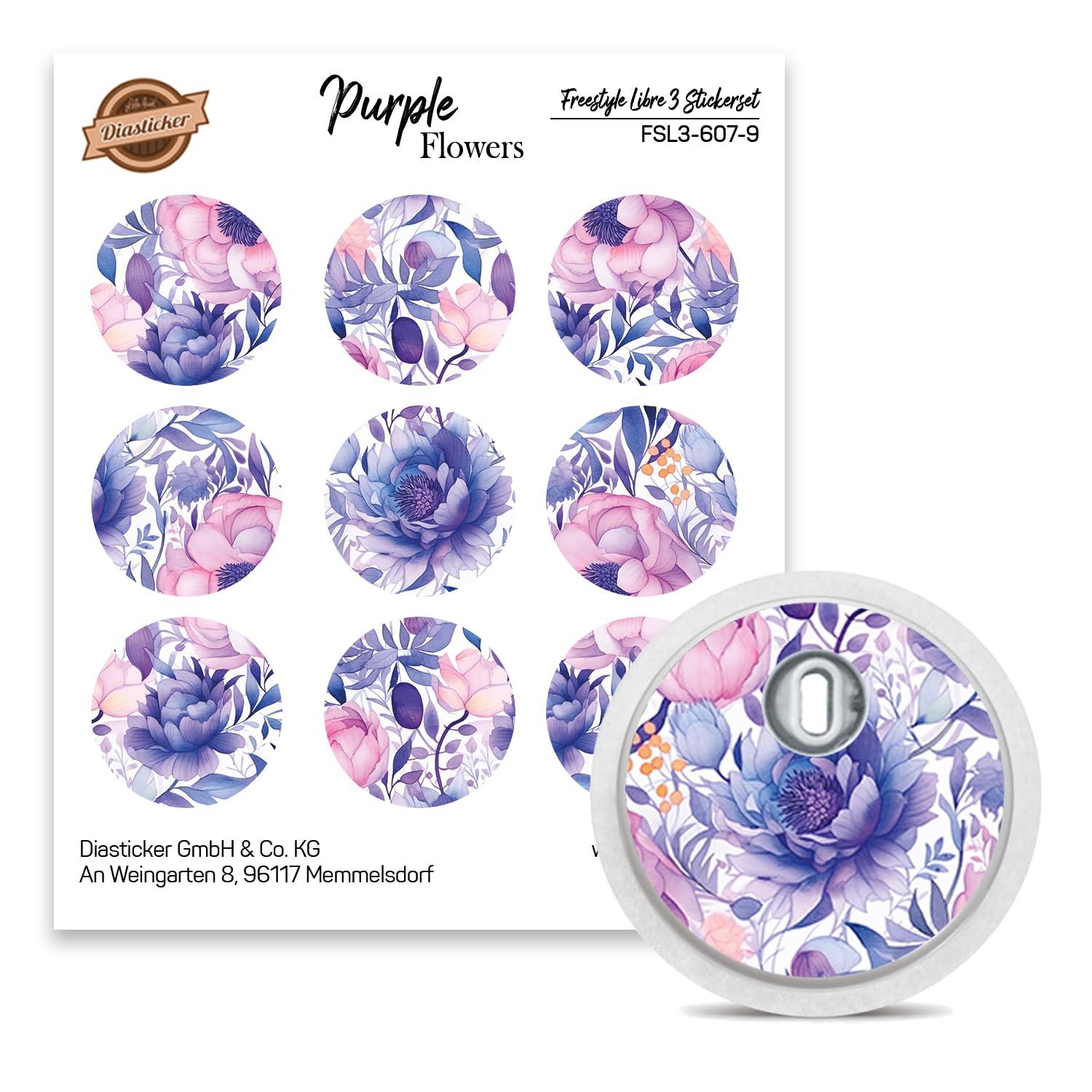 FreeStyle Libre 3 Sensor Sticker - Set of 9 Purple Flower Designs ...