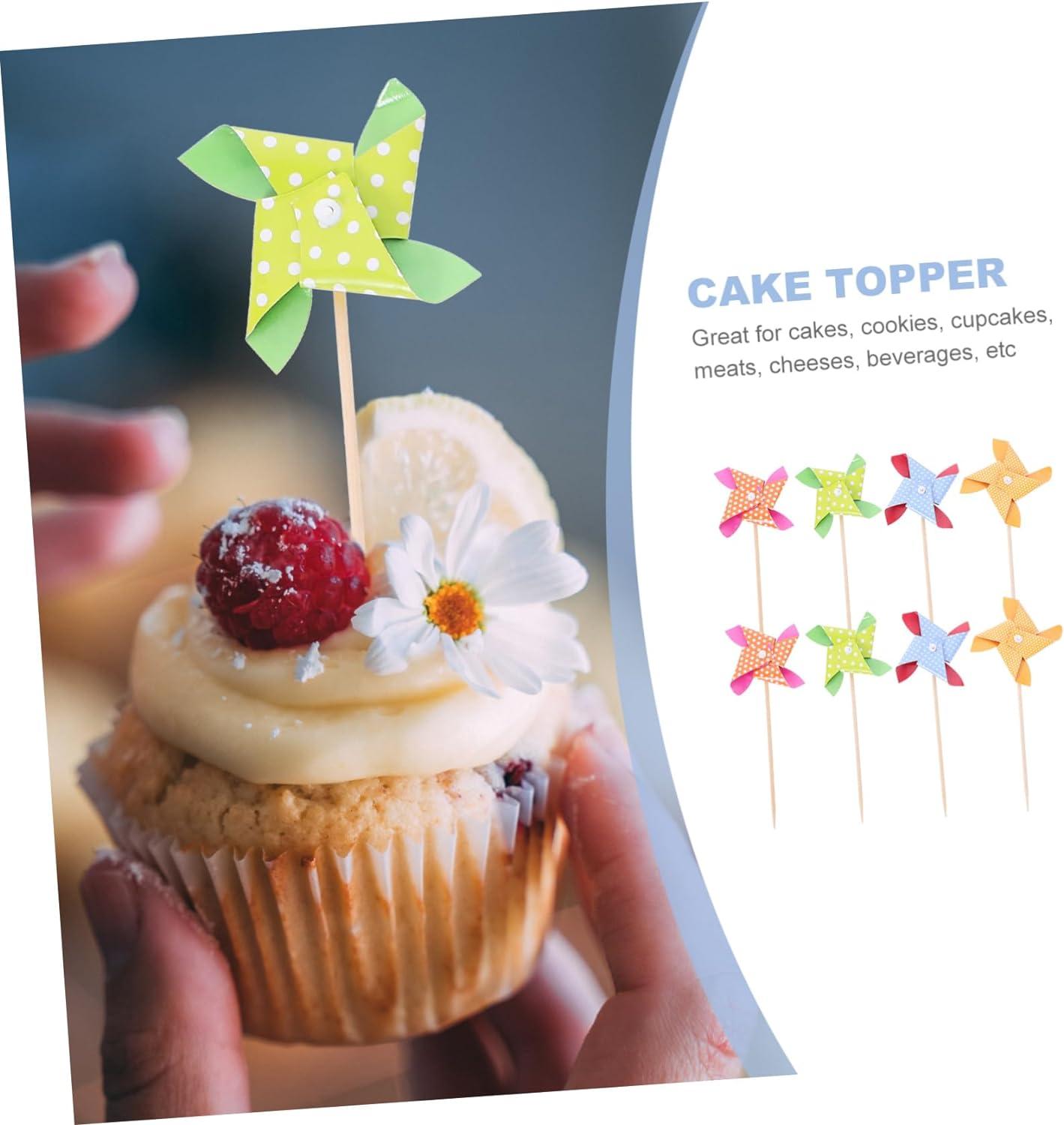 HOMSFOU 18pcs Mini Pinwheel Stakes Pinwheel Cupcake Toppers Kids Party ...
