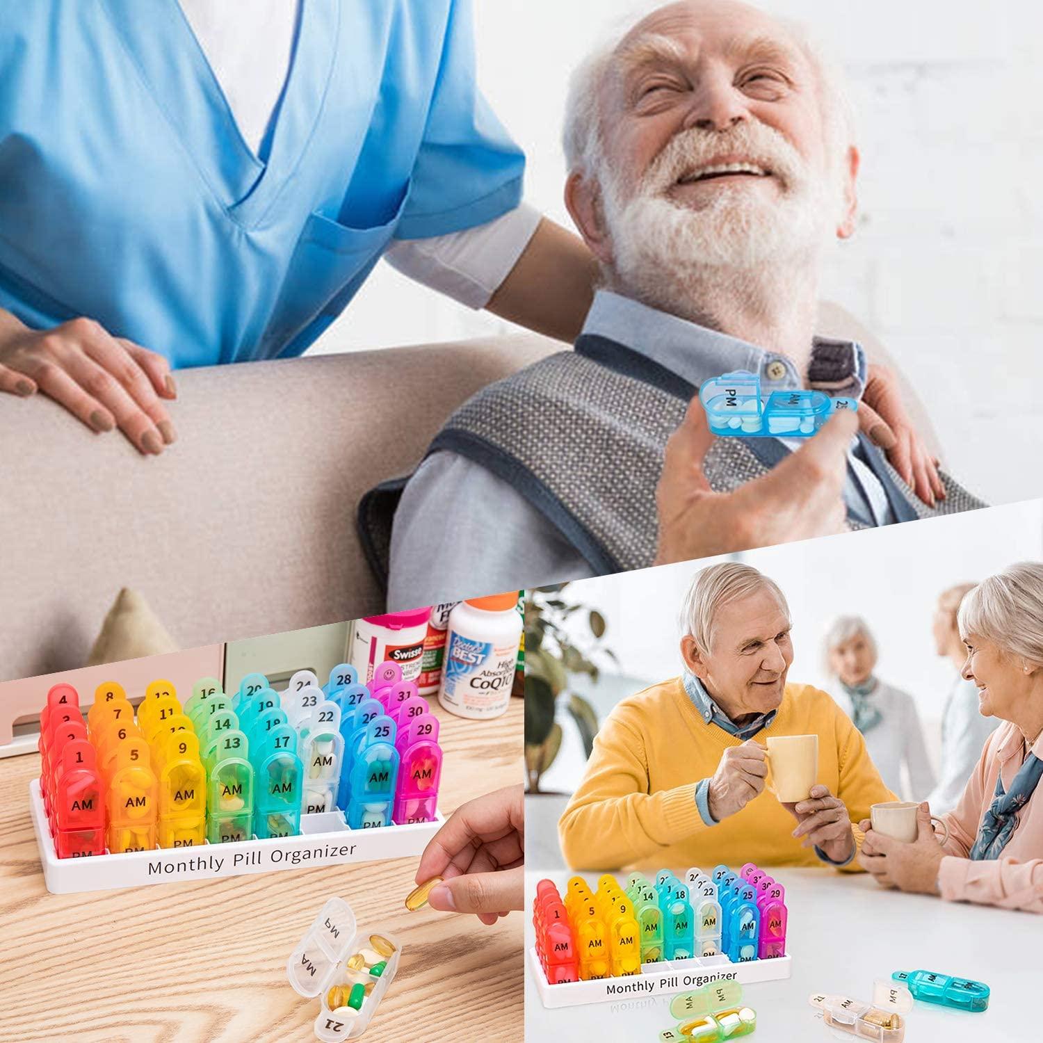 Daviky Monthly Pill Organizer - 30 Day AM/PM, 2 Times a Day Pill Box ...